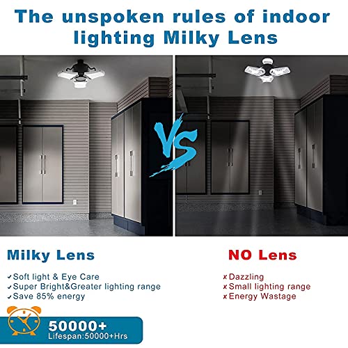 4-Pack LED Garage Lights, 80W LED Shop Light 5000K 6000LM Three-Leaf Garage Ceiling Light Fixtures,Adjustable Multi-Position Panels,E26 Base,LED Glow Light for Garage, Workshop Attic and Basement