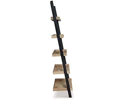 Signature Design by Ashley Gerdanet Urban Industrial 4 Shelf Ladder Bookcase, Light Brown & Black