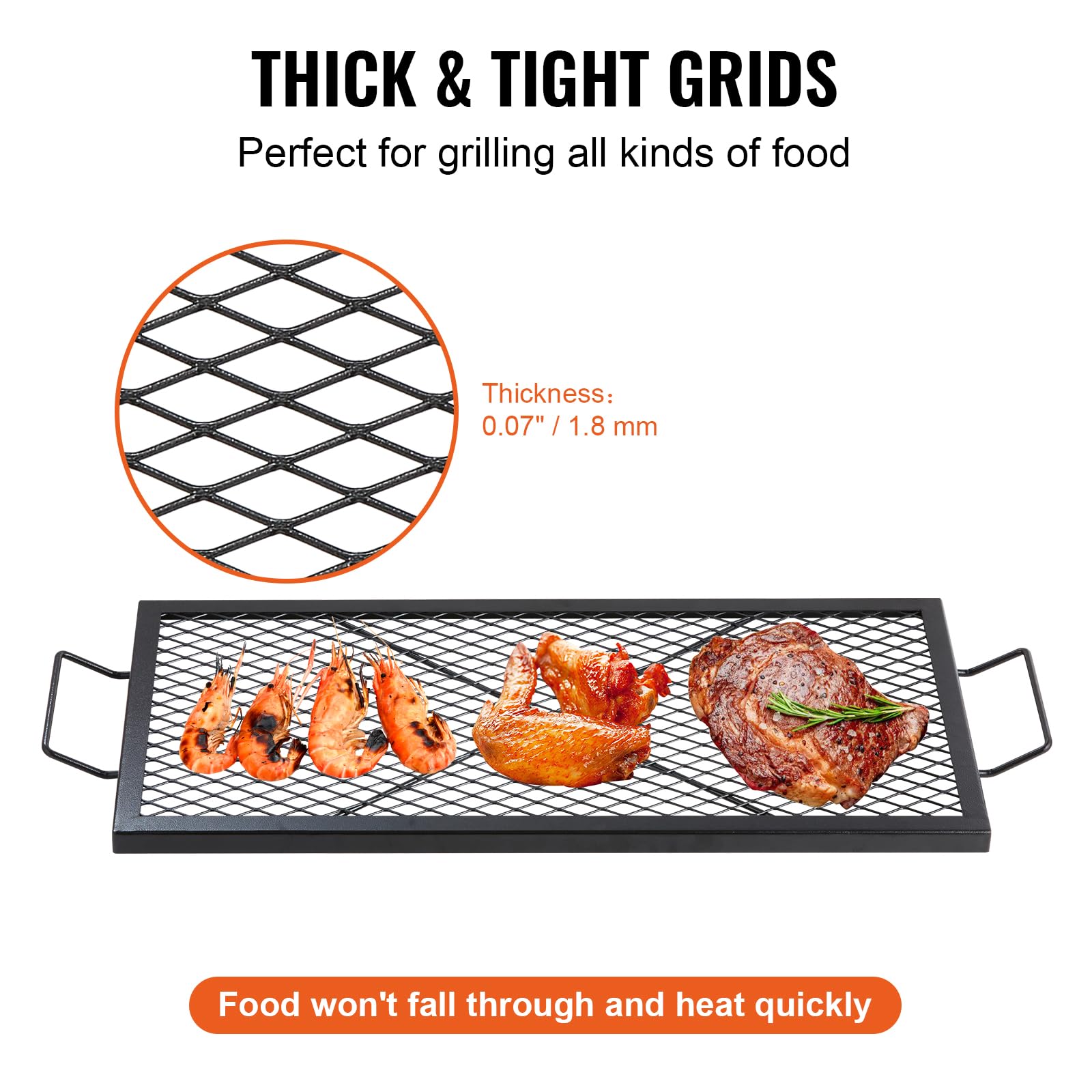 VEVOR X-Marks Fire Pit Grill Grate, Rectangle Cooking Grate, Heavy Duty Steel Campfire BBQ Grill Grid with Handle & Support X Wire, Portable Camping Cookware for Outside Party Gathering, 32 Inch Black