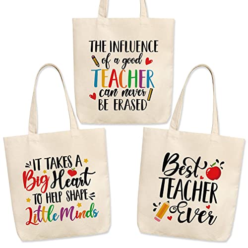 Vansolinne 3 Pack Teacher Tote Bags for Women 15''x16'' Multi-purpose Canvas Tote Bags with Inner Pocket - Back to School First Day of School End of Semester Retirement Teacher Appreciation Gift Ideas