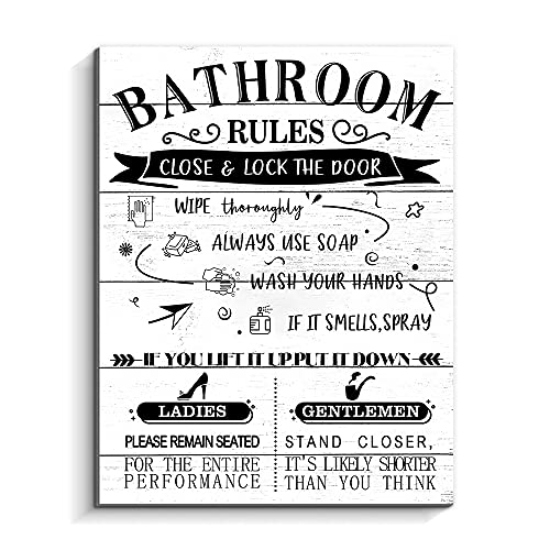 Bathroom Rules Wall Decor Sign Bathroom Decor Bathroom Rules Wall Art Wall Decor Sign Wood Plaque Wall Sign Funny Rustic Farmhouse Vintage Bathroom Decor Print Wooden Plaque Home Decoration (White)