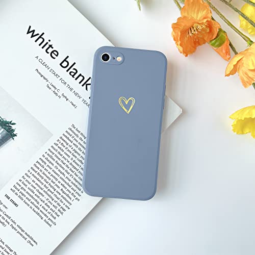 Wirvyuer for iPhone SE Case 2022/2020,iPhone 8 iPhone 7 Case for Girls Women Silky Soft Protective Shockproof Silicone Phone Case with Cute Gold Heart Pattern Design Blue Cover