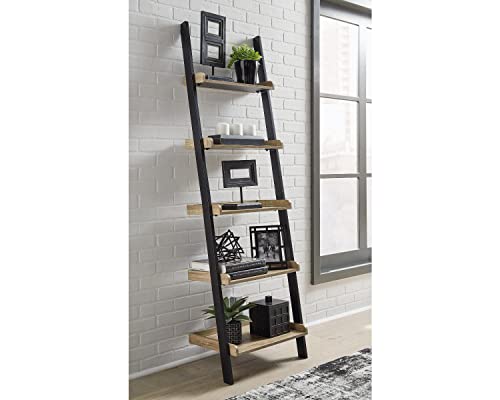 Signature Design by Ashley Gerdanet Urban Industrial 4 Shelf Ladder Bookcase, Light Brown & Black