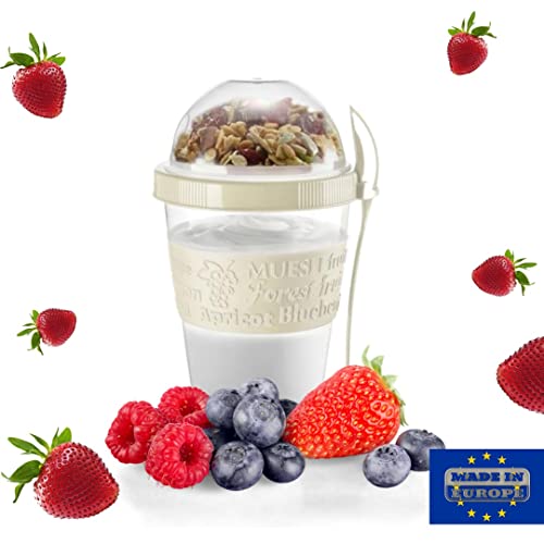 DGRS MARKET 4 Pack 20 oz Breakfast Cereal On the Go Cups with Spoon- Portable Take'n Go Yogurt and Cereal Container Cup with Top Lids- Take and Go Yogurt- Milk- Snack- Fruit Cup for Travel (4- Mix)