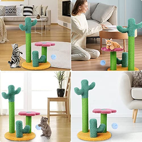 TNELTUEB Cat Scratching Post, Sisal Cat Scratching Post with 3 Different Height Poles and Hanging Ball Cat Interactive Toy for Tiny Kitten Cats Indoor Climbing Playing, Gift for Kitten