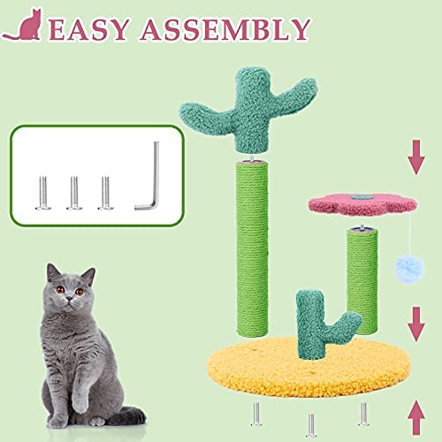 TNELTUEB Cat Scratching Post, Sisal Cat Scratching Post with 3 Different Height Poles and Hanging Ball Cat Interactive Toy for Tiny Kitten Cats Indoor Climbing Playing, Gift for Kitten