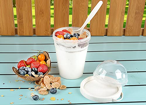 DGRS MARKET 4 Pack 20 oz Breakfast Cereal On the Go Cups with Spoon- Portable Take'n Go Yogurt and Cereal Container Cup with Top Lids- Take and Go Yogurt- Milk- Snack- Fruit Cup for Travel (4- Mix)