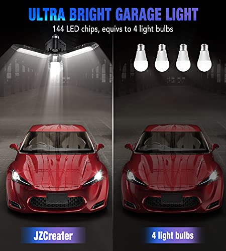 JZCreater LED Garage Lights 2 Pack 60W, Deformable Garage Light 3 Panels Adjustable Lights E26 8000LM LED Shop Light for Warehouse, Workshop, Basement, Attic