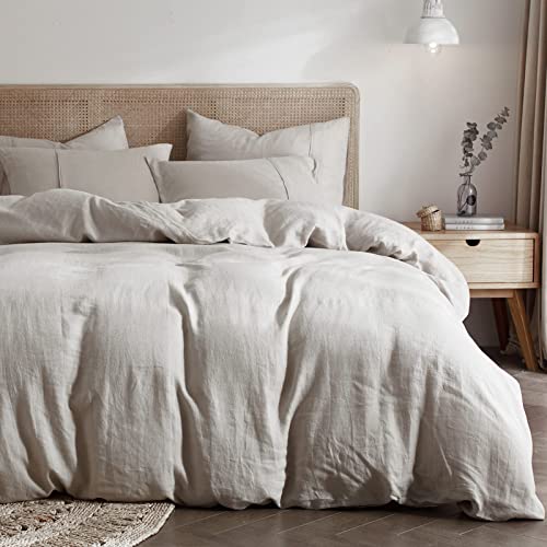HYPREST Linen Duvet Cover King Size, 100% French Flax Linen Bedding Duvet Covers Soft Breathable Cooling Farmhouse Style with Zipper, Moisture-Absorbing & Durable
