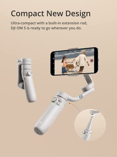 DJI OM 5 Smartphone Gimbal Stabilizer, 3-Axis Phone Gimbal, Built-In Extension Rod, Portable and Foldable, Android and iPhone Gimbal with ShotGuides, Vlogging Stabilizer, YouTube TikTok Video, Gray