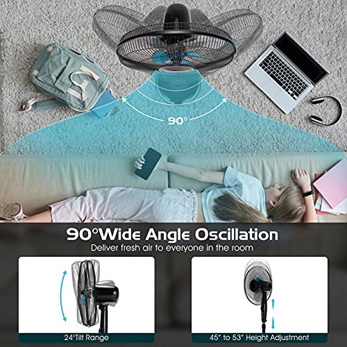 Tangkula Pedestal Fan, Oscillating Standing Fan with Remote Control & 3 Speeds, Free Stand Fan with Adjustable Height, LCD Display, Timer & Double Blades, Ideal for Bedroom, Home, Office