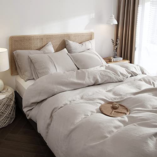 HYPREST Linen Duvet Cover King Size, 100% French Flax Linen Bedding Duvet Covers Soft Breathable Cooling Farmhouse Style with Zipper, Moisture-Absorbing & Durable