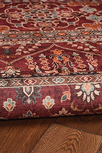 Linon Home Decor Products The Anywhere Washable Rug Yarit Garnet & Ivory 3' X 5' Accent Rug