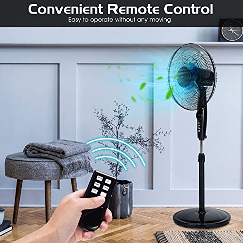 Tangkula Pedestal Fan, Oscillating Standing Fan with Remote Control & 3 Speeds, Free Stand Fan with Adjustable Height, LCD Display, Timer & Double Blades, Ideal for Bedroom, Home, Office