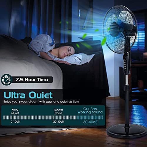 Tangkula Pedestal Fan, Oscillating Standing Fan with Remote Control & 3 Speeds, Free Stand Fan with Adjustable Height, LCD Display, Timer & Double Blades, Ideal for Bedroom, Home, Office