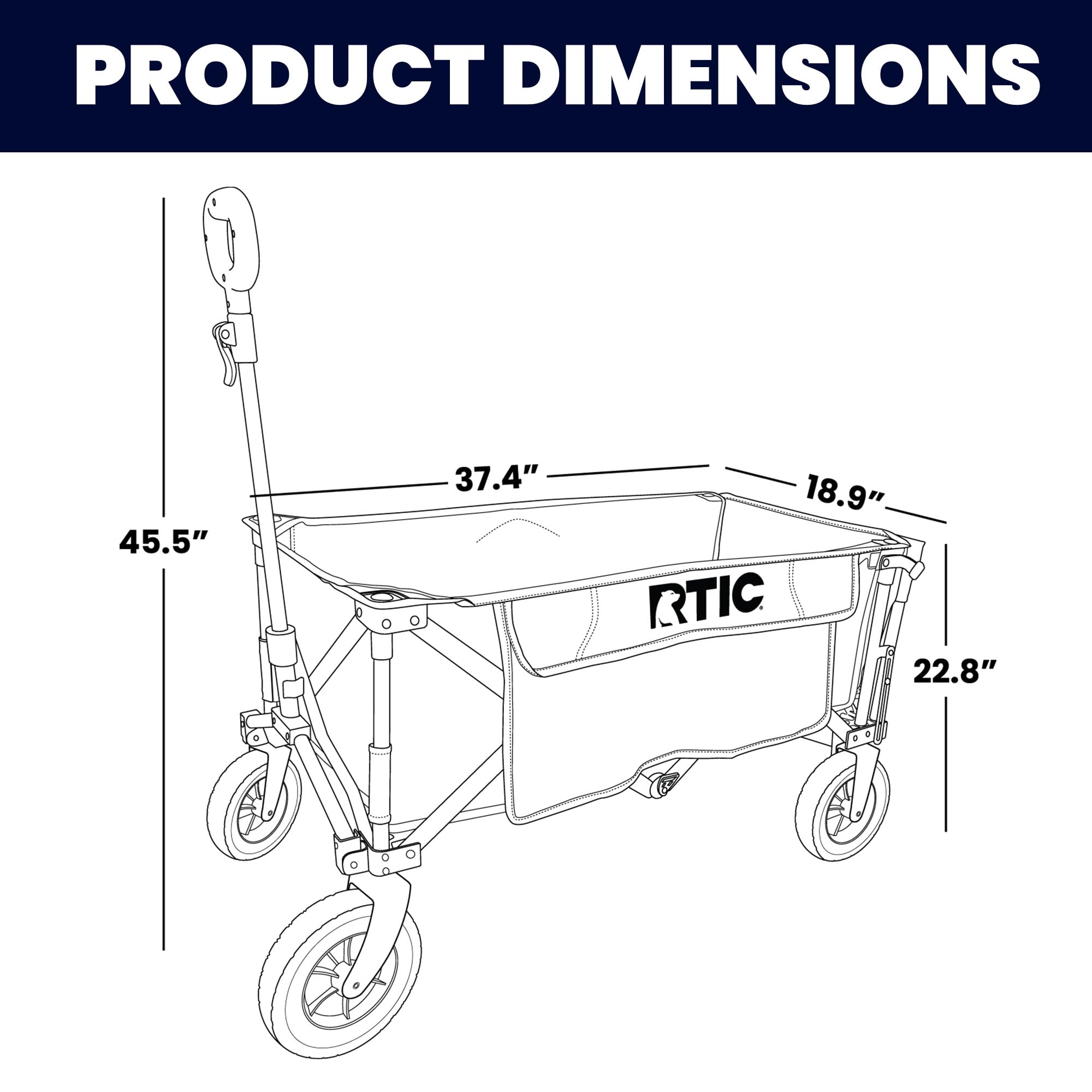 RTIC Ultra-Tough Wagon Folding Utility Cart with All-Terrain Wheels, Foldable, Portable, Collapsible, Push Pull Cart for Camping, Beach, Garden, Outdoor, Sports, 250 Lbs Capacity, Trailblazer