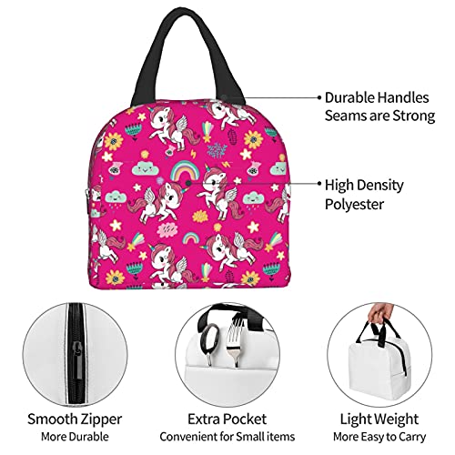 Unicorn Insulated Lunch Bag with Front Pocket,Reusable Cooler Tote with Zipper for Men & Women