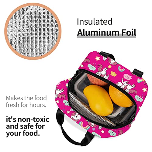Unicorn Insulated Lunch Bag with Front Pocket,Reusable Cooler Tote with Zipper for Men & Women