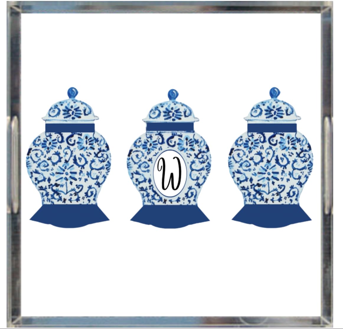 Acrylic Vanity Serving Tray ; Chinoiserie Ginger Jars Jar Acrylic Serving Tray ; Tuscan Acrylic Vanity Tray ; Monogram Vanity Tray ; Decorative Trays for the Kithen and Bathroom