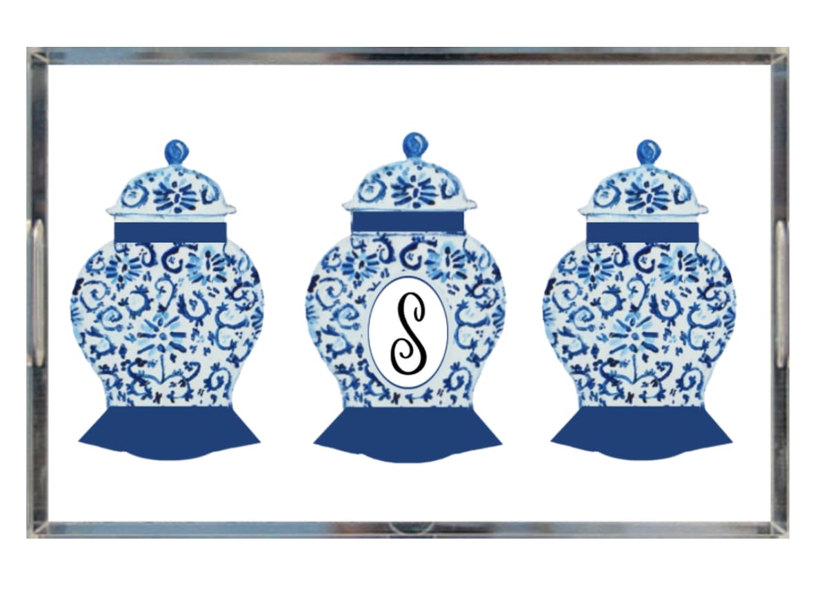 Acrylic Vanity Serving Tray ; Chinoiserie Ginger Jars Jar Acrylic Serving Tray ; Tuscan Acrylic Vanity Tray ; Monogram Vanity Tray ; Decorative Trays for the Kithen and Bathroom