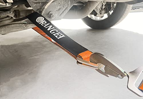 ORANGEE 4 Pack 2 Inch x 36 Inch Axle Tie Down Strap with Sleeve and D-Ring - 10,000LBS Capacity - Bright Orange Color - for Car Trailer, Towing, Hauling