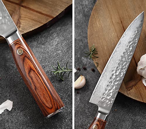wonhag Damascus Chef Knife Professional VG10 Stainless Steel Cleaver Damascus 8 Inch Chef Knife Brown Handle Gift Box