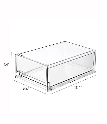 HOMEREFROM Stackable Organizer Drawer, Clear Plastic Storage Box, Pull-Out Bin, Home, Office, Closet & Shoe Organization, BPA-Free, Food/Fridge/Freezer Safe (Clear)