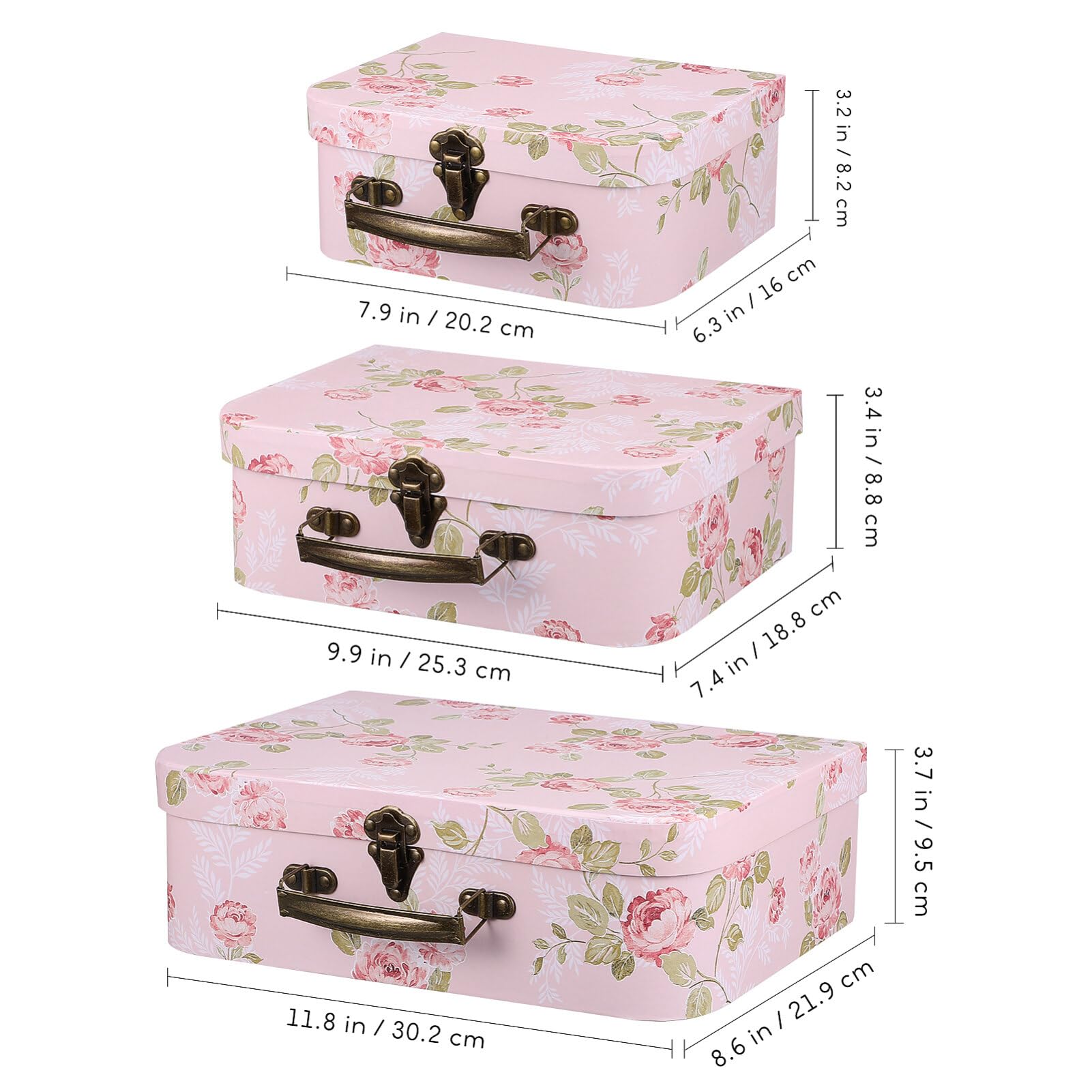 HOMSFOU 3Pcs Paperboard Suitcases Set of 3 Print Doll Clothes Storage Decorative Gift Box Small Party Favor Boxes for Wedding Bridal Shower