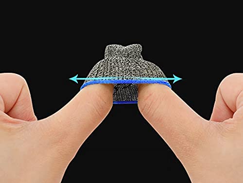 QQQ Black Fiber Blue Stripe Gaming Gloves for Sweaty Hands Finger Sleeves Mobile Game Controllers (Pack of 2) Anti-Sweat Breathable Thumb Sleeve League Legend, PUBG, Rules Survival Free Size