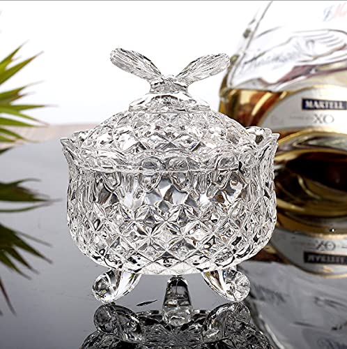 Crystal Candy Dish Small Glass Jar Set with lid Sugar Bowl Cookie Jar Jewelry Dish Container for Home Kitchen Office Bathroom 3 Pcs