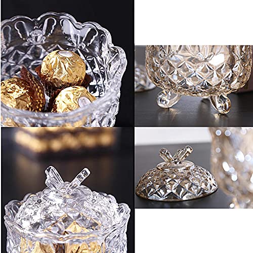 Crystal Candy Dish Small Glass Jar Set with lid Sugar Bowl Cookie Jar Jewelry Dish Container for Home Kitchen Office Bathroom 3 Pcs