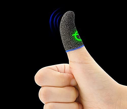 QQQ Black Fiber Blue Stripe Gaming Gloves for Sweaty Hands Finger Sleeves Mobile Game Controllers (Pack of 2) Anti-Sweat Breathable Thumb Sleeve League Legend, PUBG, Rules Survival Free Size