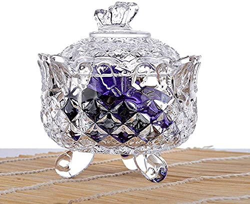 Crystal Candy Dish Small Glass Jar Set with lid Sugar Bowl Cookie Jar Jewelry Dish Container for Home Kitchen Office Bathroom 3 Pcs