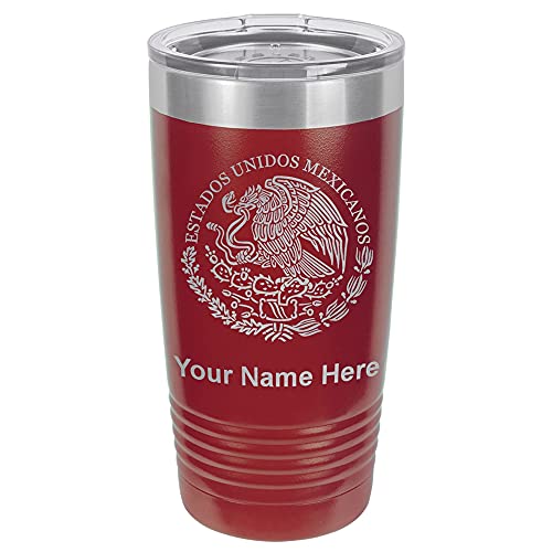 LaserGram 20oz Vacuum Insulated Tumbler Mug, Flag of Mexico, Personalized Engraving Included (Maroon)