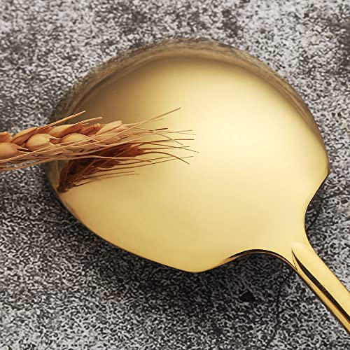 Stainless Steel Serving Spoon x 3, Slotted Serving Spoon x 3, 9.14 Inches Large Serving Utensils Set of 6 for Catering, Dishwasher Safe (Gold)