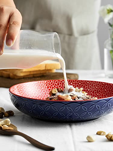 DOWAN Vibrant Pasta Bowls, 8.5'' Large Salad Bowls, 34 Oz Porcelain Pasta Serving Bowl Set of 4, Bowls for Pasta, Salad, Soup, Oatmeal, Mix-match Pattern, Ideal Housewarming Gift