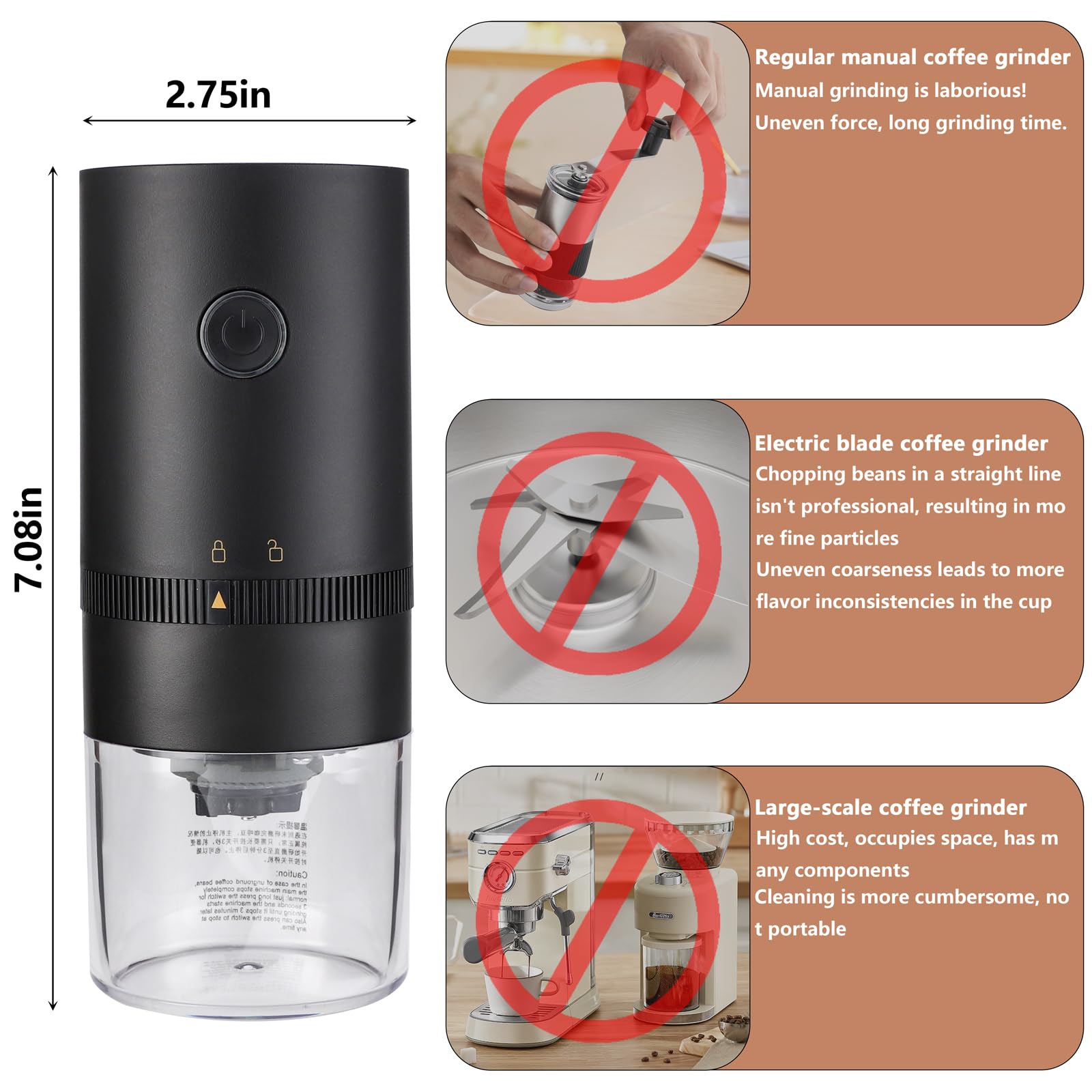 Portable Burr Coffee Grinder Small - Coffee Bean Grinder Electric with Multi Grind Settings for French Press, Cold Brew, Moka Pot, Pour-Over, Espresso Machine