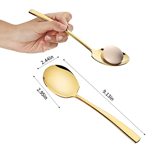 Stainless Steel Serving Spoon x 3, Slotted Serving Spoon x 3, 9.14 Inches Large Serving Utensils Set of 6 for Catering, Dishwasher Safe (Gold)