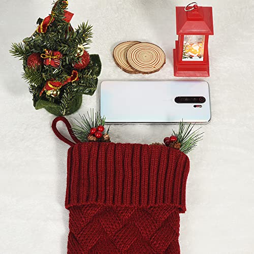 ROSFORU Knit Christmas Stockings, 4 Pack Large Size Candy Gift Bag Personalized Decoration Weave Xmas Socks, Classic Style(2Pcs Ivory White+ 2Pcs Burgundy)