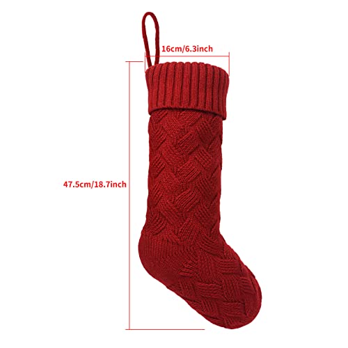ROSFORU Knit Christmas Stockings, 4 Pack Large Size Candy Gift Bag Personalized Decoration Weave Xmas Socks, Classic Style(2Pcs Ivory White+ 2Pcs Burgundy)