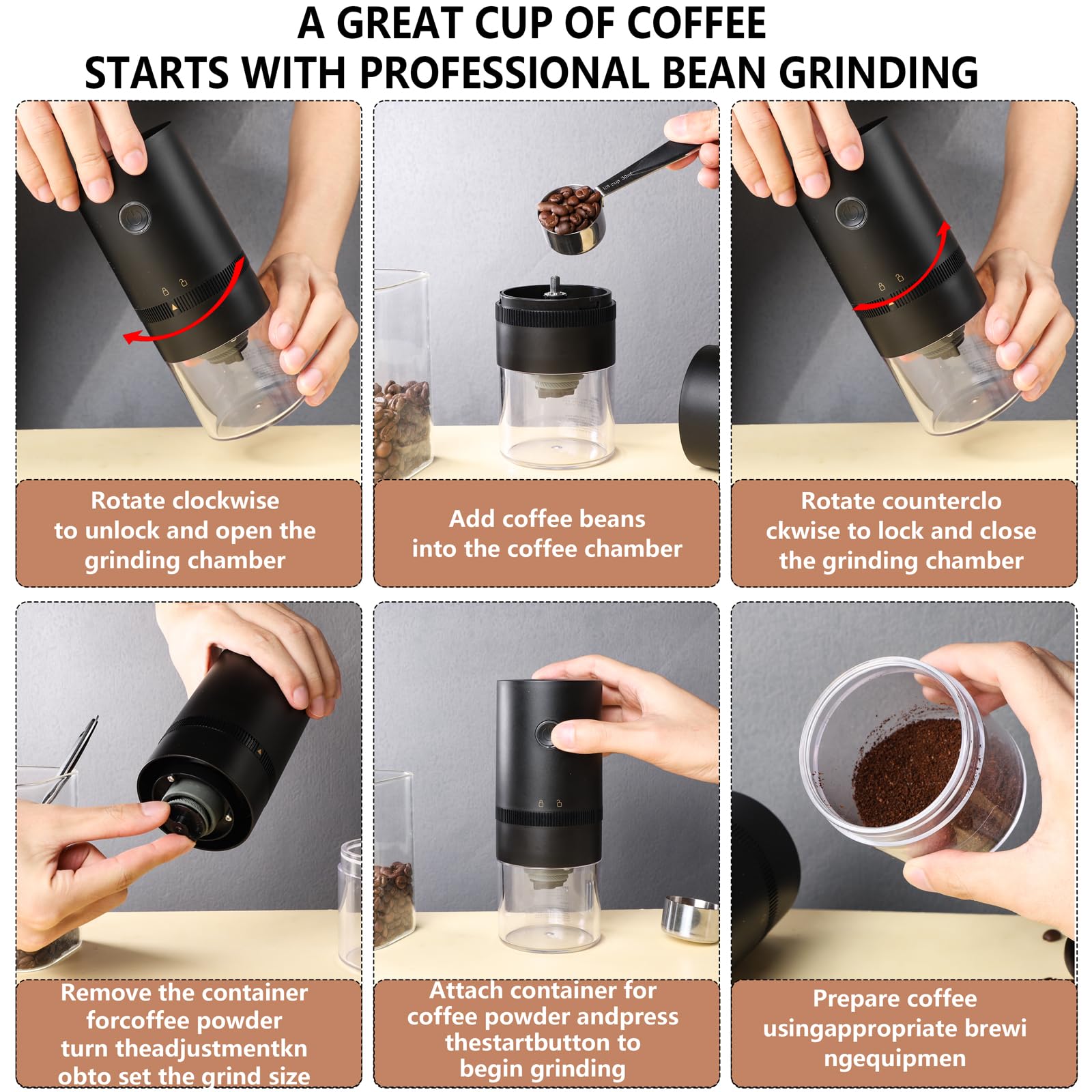 Portable Burr Coffee Grinder Small - Coffee Bean Grinder Electric with Multi Grind Settings for French Press, Cold Brew, Moka Pot, Pour-Over, Espresso Machine