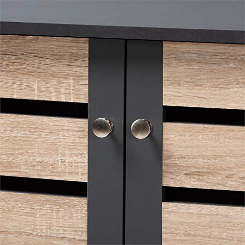 BOWERY HILL Mordern Two-Tone Oak Wood 4-Door Shoe Cabinet in Dark Gray