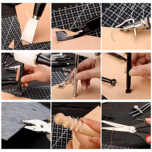 IMZAY 415Pcs Leather Tooling Working Kit, Compact Beginner Leather Tools and Supplies with Leather Stitching Sewing Carving Cutting Crafting Tools for Leather Sheath Wallet Belt Boot Seat Sewing