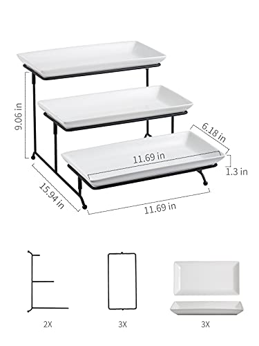 Gomakren 3 Tier Serving Trays Stand Porcelain Serving Platters 12 Inch White Serving Plates Dinner Platters for Appetizer Snack Fruit Cup Cake Server Tray Display Serving Dishes for Entertaining