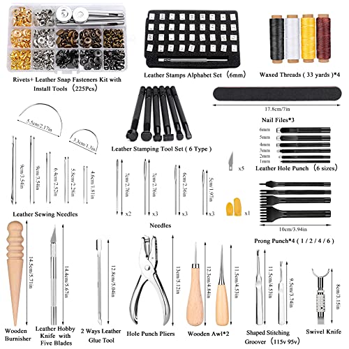 IMZAY 415Pcs Leather Tooling Working Kit, Compact Beginner Leather Tools and Supplies with Leather Stitching Sewing Carving Cutting Crafting Tools for Leather Sheath Wallet Belt Boot Seat Sewing