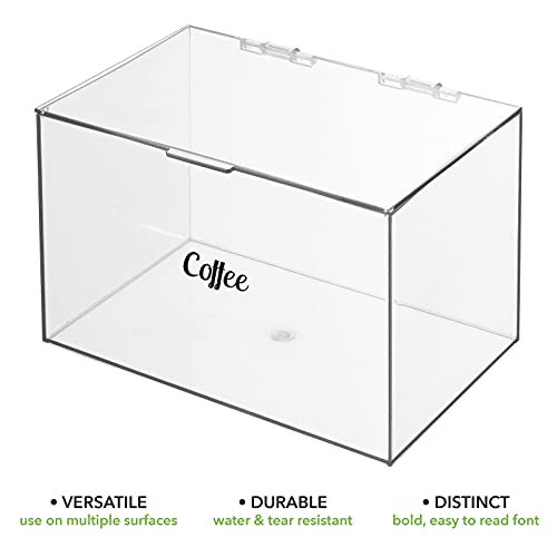 mDesign Plastic Stackable Kitchen Pantry Cabinet/Refrigerator Food Storage Container Bin Box, Attached Lid - Organizer for Coffee, Tea, Snacks - 6.5" high - Pack of 2, Includes 32 Labels - Clear