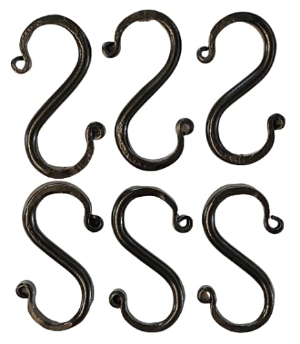 Saving Shepherd 6 Wrought Iron S Hooks - 3inch Hand Forged with Scrolls (Set of Six) by Amish Blacksmith Lancaster Pennsylvania USA Black