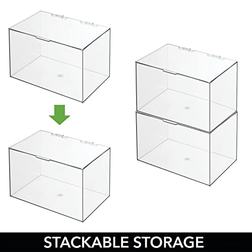 mDesign Plastic Stackable Kitchen Pantry Cabinet/Refrigerator Food Storage Container Bin Box, Attached Lid - Organizer for Coffee, Tea, Snacks - 6.5" high - Pack of 2, Includes 32 Labels - Clear