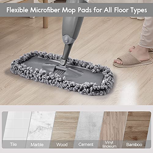 Microfiber Spray Mop Pads for Floor Cleaning, 3× HOMSIER Washable Replacement Mop Heads Reusable Wet Dry Mop Refills for Home Kitchen Tile Marble Wood Floor Care Flat Dust Mops with Velcro(Grey)