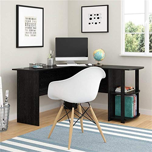 L Shaped Desk with 2 Tier Bookshelves, Computer Corner Desk, Home Office Writing Workstation, Gaming Desk PC Laptop Table with Storage for Study/Writing/Working (Black)